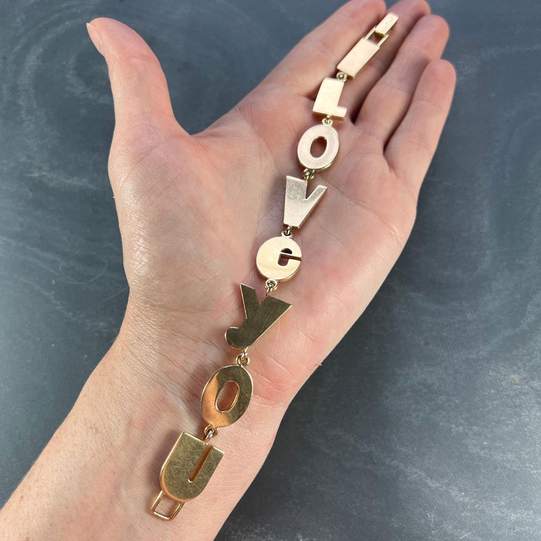 14K Yellow Gold I LOVE YOU Letters Link Bracelet at 1stDibs
