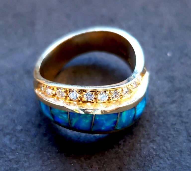 14 Karat Yellow Gold Inlaid Dublet Opal Ring It Consists of 7 Square ...