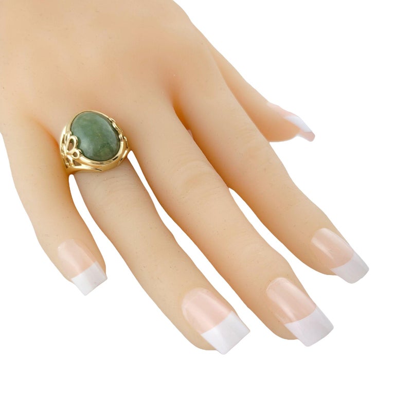 14K Yellow Gold Jade Ring For Sale at 1stDibs