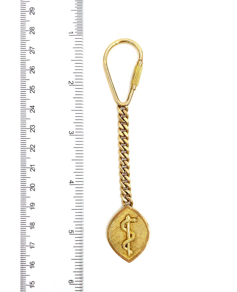 14K Yellow Gold Key Chain with the Rod of Asclepius. For Sale at 1stDibs