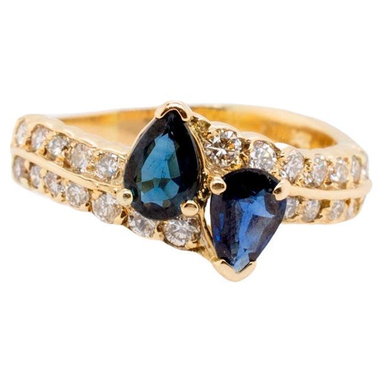 14K Yellow Gold Ladies Cocktail Sapphire and Diamond Ring For Sale at ...