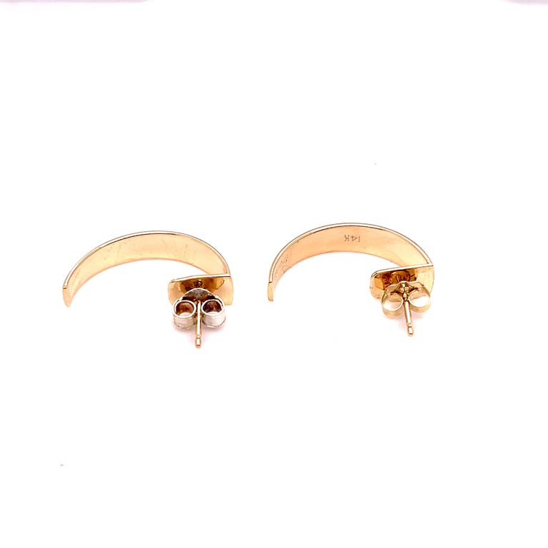 14K Yellow Gold Ladies Half Hoop Earrings For Sale at 1stDibs