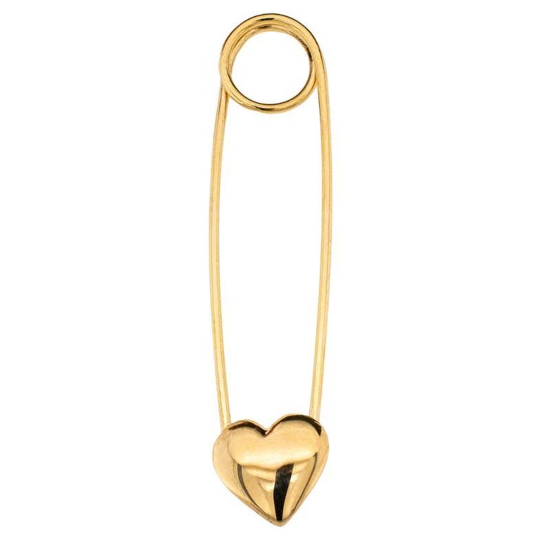14K Yellow Gold Ladies Heart Shaped Safety Pin For Sale at 1stDibs