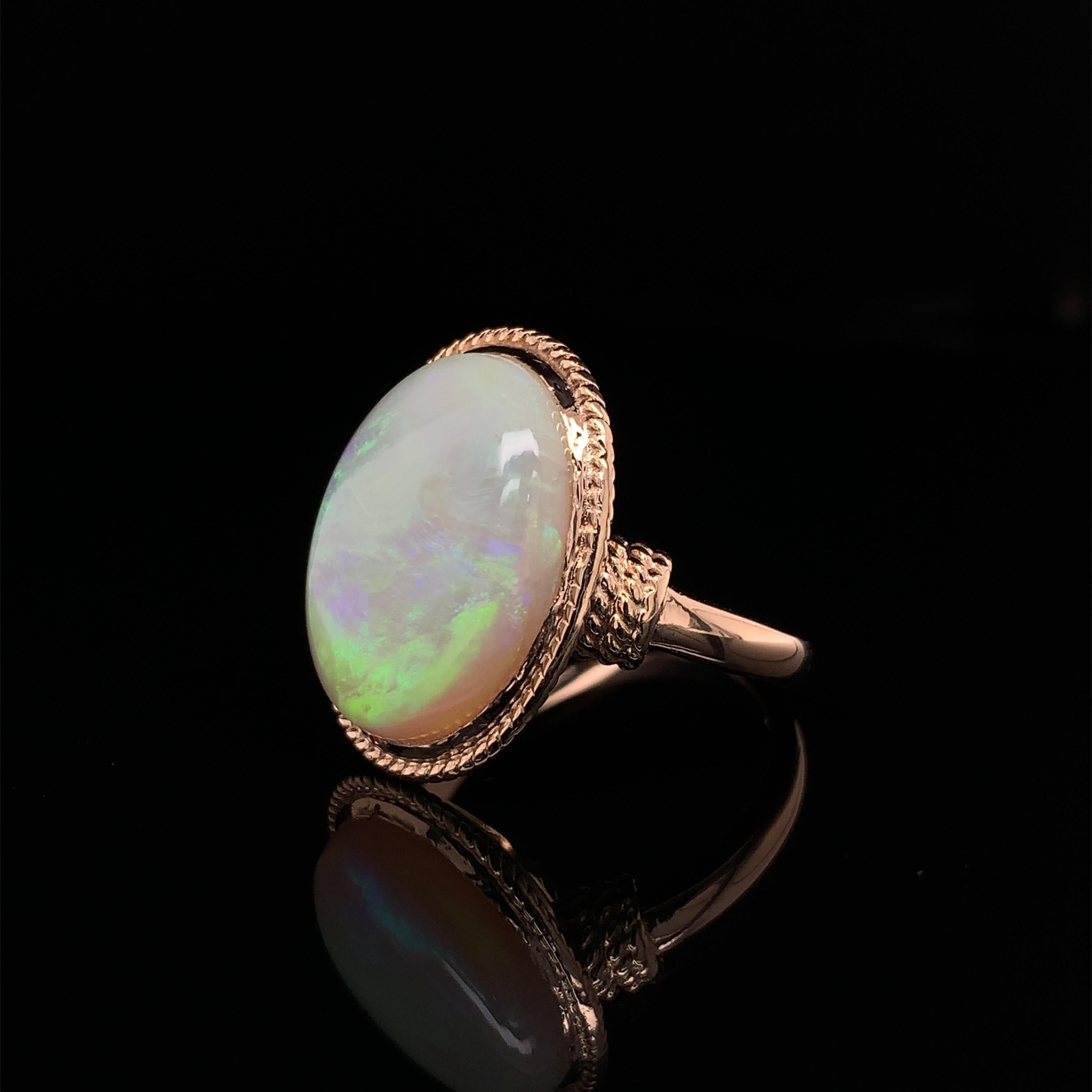 14K Yellow Gold Large 7 carat Australian Opal Ring For Sale at 1stDibs