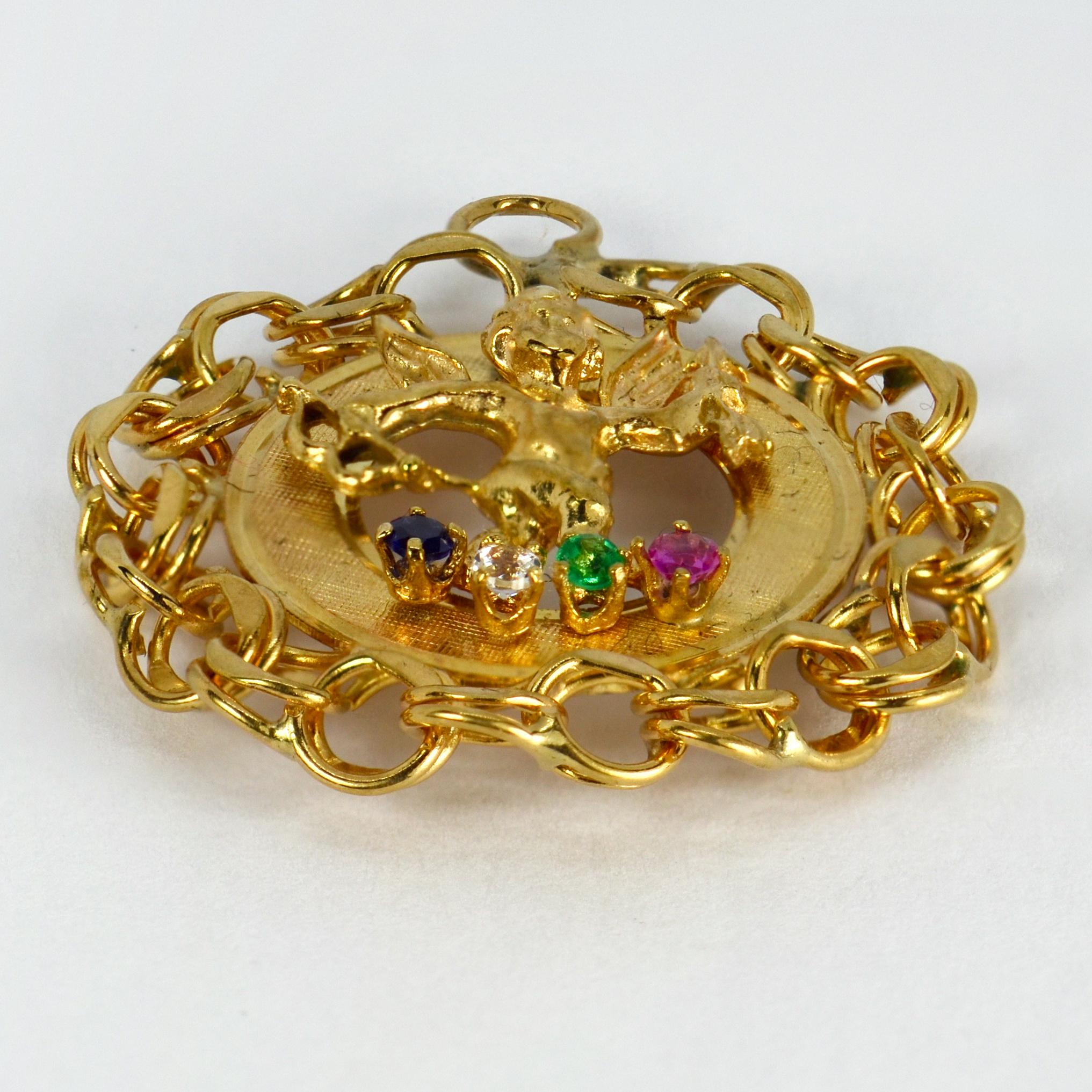 14 Karat Yellow Gold Large Cupid Charm Pendant For Sale at 1stDibs