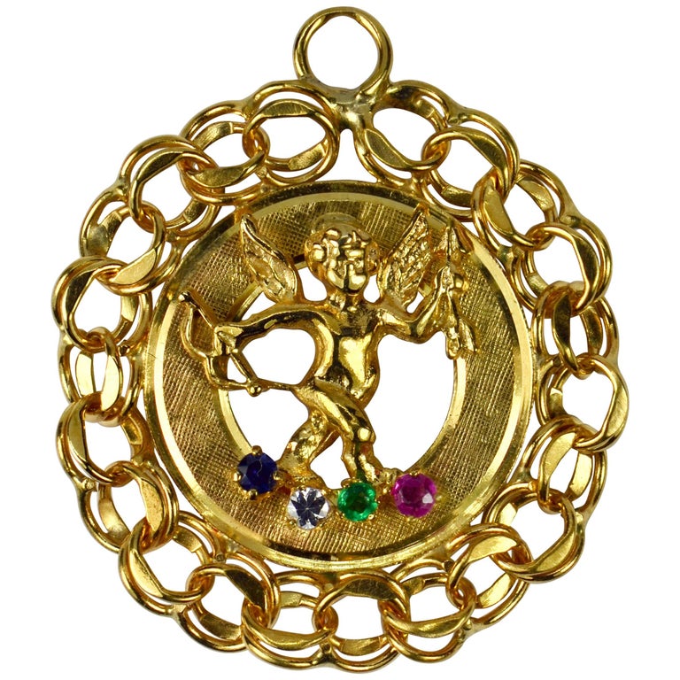 14 Karat Yellow Gold Large Cupid Charm Pendant For Sale at 1stDibs