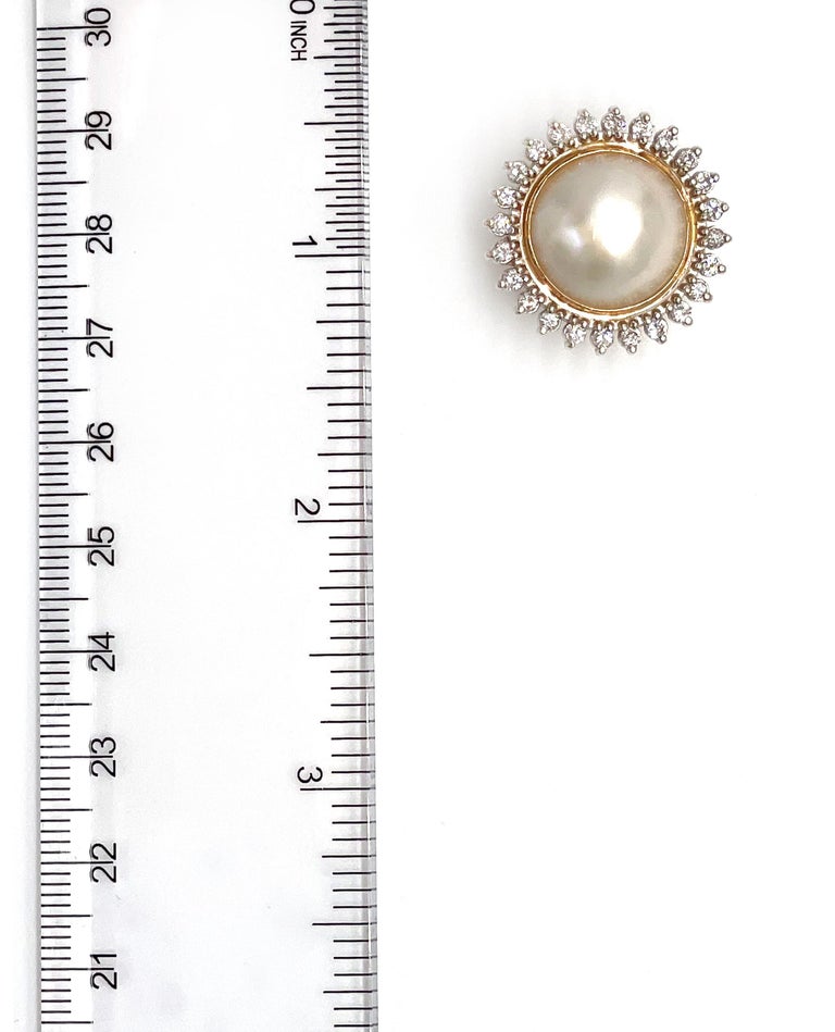 14K Yellow Gold Large Mobe Pearl Studs For Sale at 1stDibs