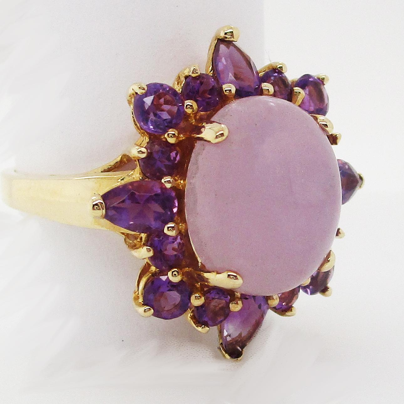 14 Karat Yellow Gold Lavender Jade and Amethyst Statement Cocktail Ring ...