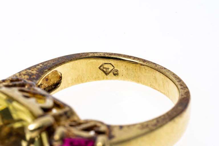 14k Yellow Gold Lemon Citrine and Pink Tourmaline Three Stone Ring For ...