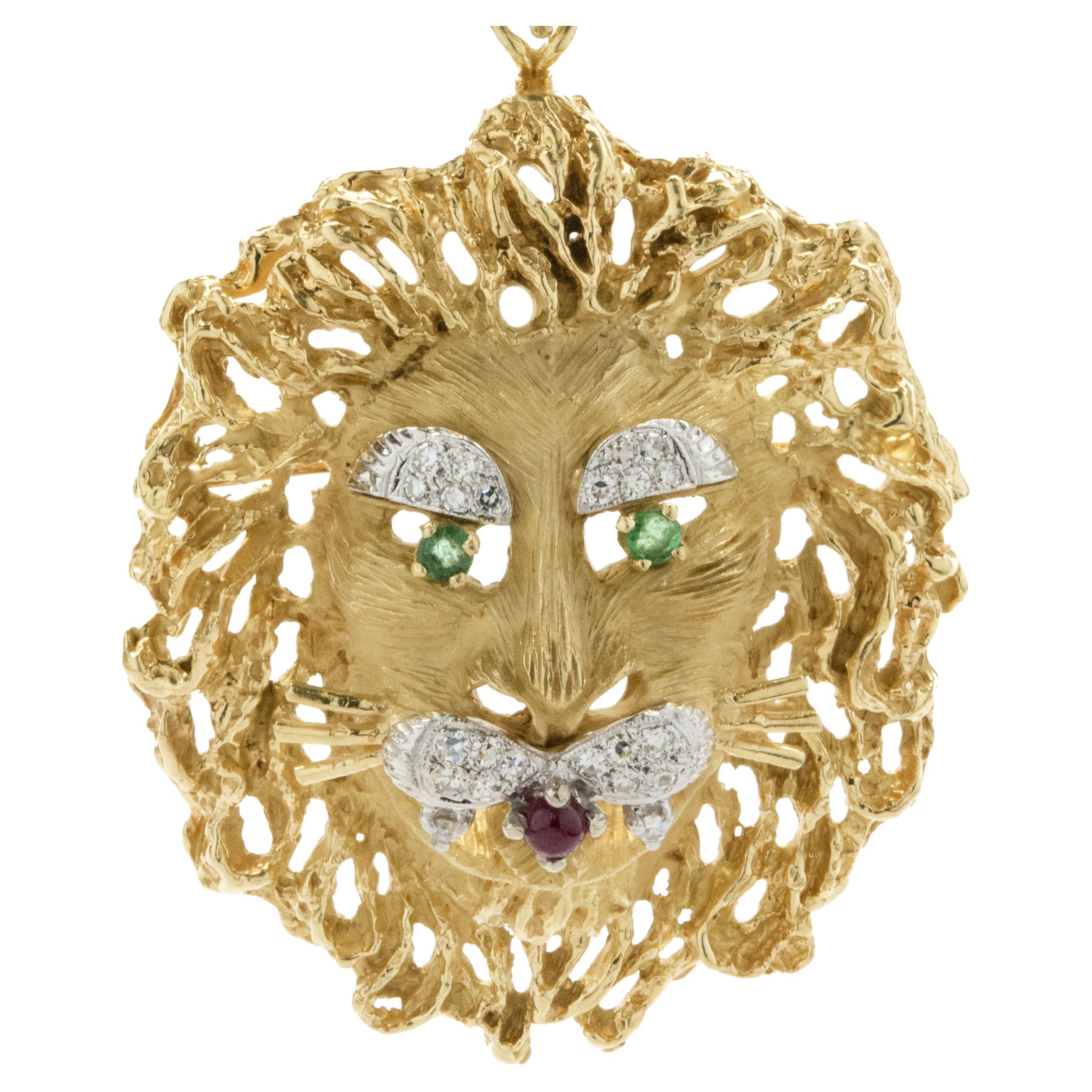 18 Karat Yellow Gold GIA Diamond Lion Men's Chain Pendant Necklace For ...