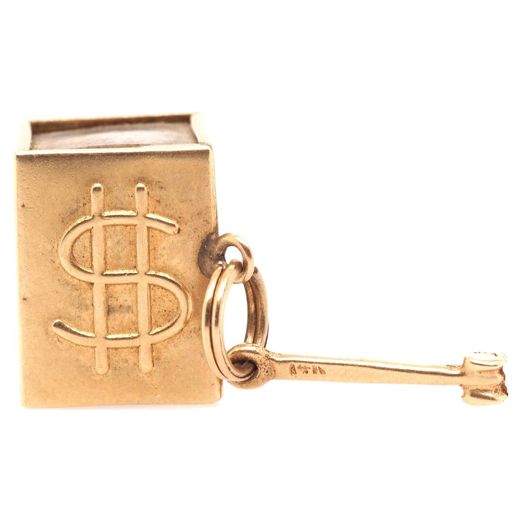 14K Yellow Gold MAD Money Box Charm with Dollar Bill Inside For Sale at ...
