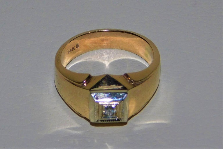 14-Karat Yellow Gold Man's Cut Diamond Square Top Ring For Sale at 1stDibs