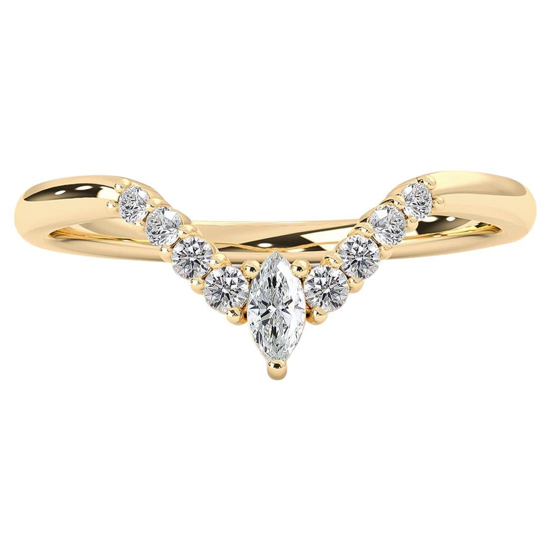 Customizable 14k Yellow Gold Natural Diamond Lover Curved Stackable ...