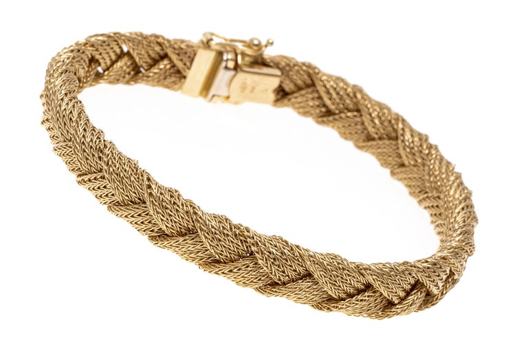 14k Yellow Gold Matte Finished Braided Woven Bracelet For Sale at ...