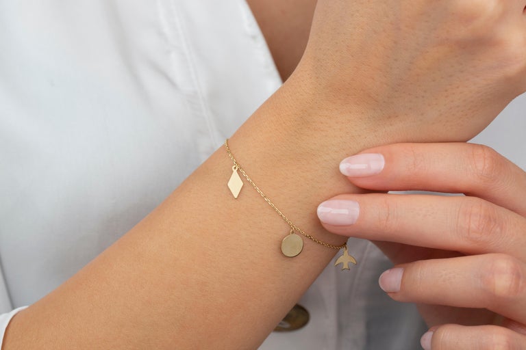 14K Yellow Gold Meaningful Charms Dainty Bracelet For Sale at 1stDibs