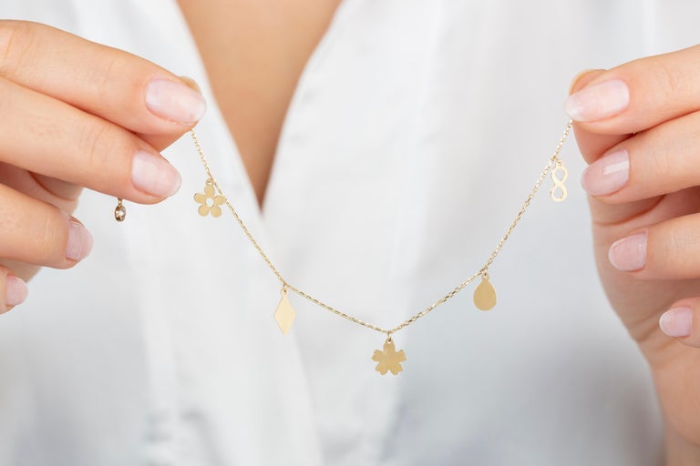 14K Yellow Gold Meaningful Charms Dainty Bracelet For Sale at 1stDibs