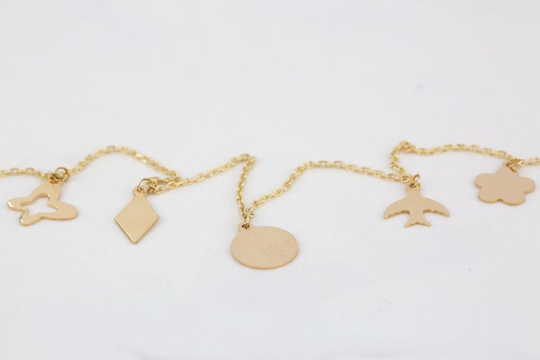 14K Yellow Gold Meaningful Charms Dainty Bracelet For Sale at 1stDibs