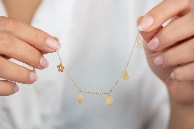 14K Yellow Gold Meaningful Charms Dainty Bracelet For Sale at 1stDibs