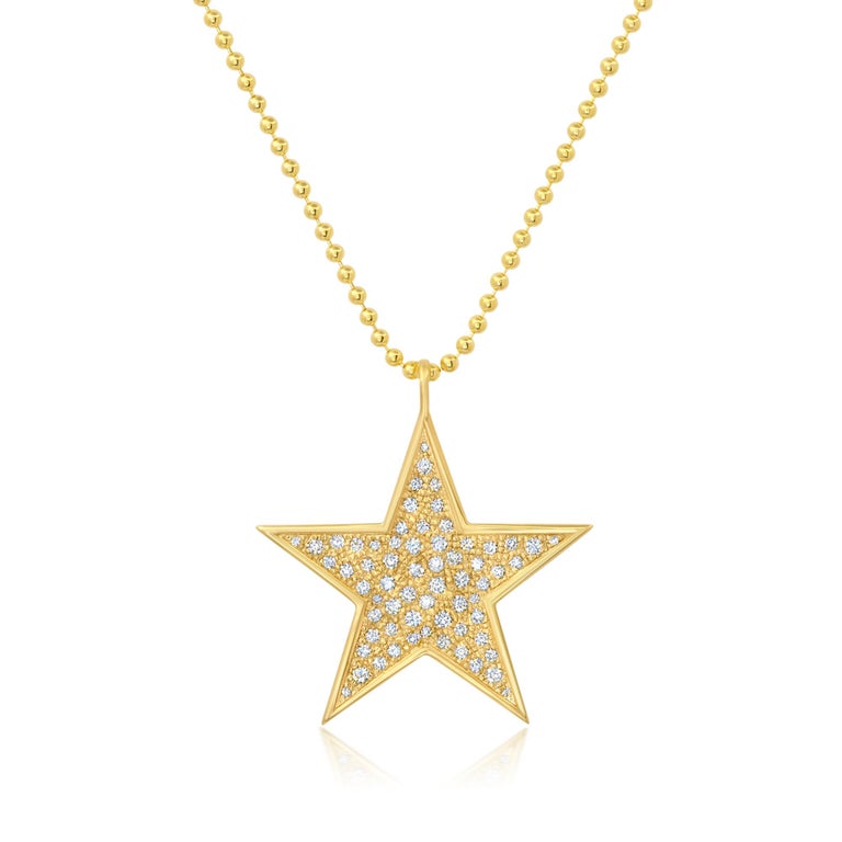 14k Yellow Gold Med, Diamond Star Necklace For Sale at 1stDibs
