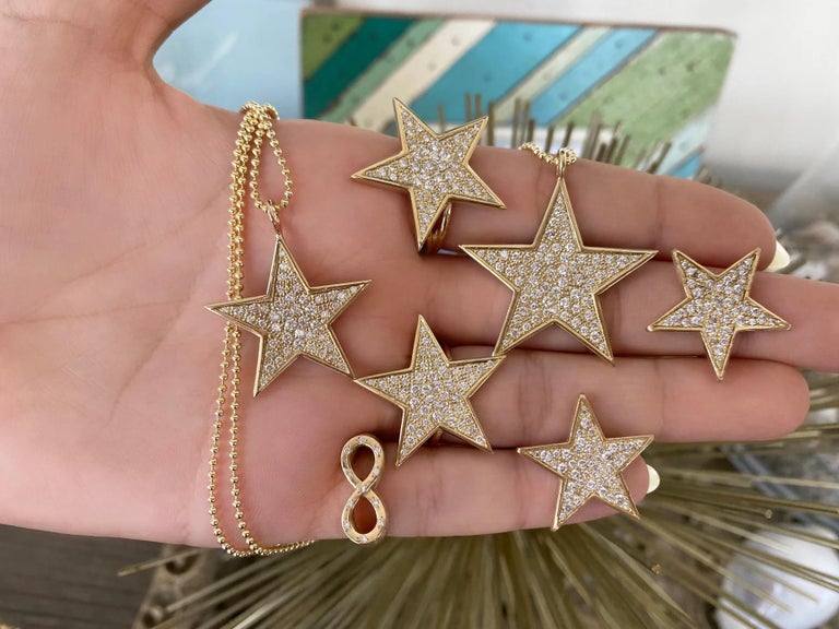 14k Yellow Gold Med, Diamond Star Necklace For Sale at 1stDibs
