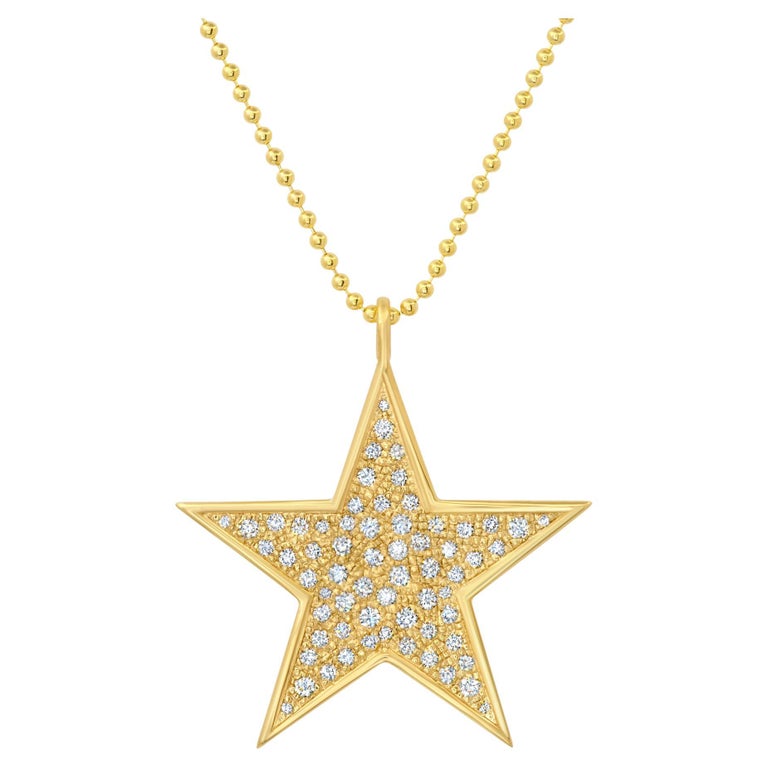 14k Yellow Gold Med, Diamond Star Necklace For Sale at 1stDibs