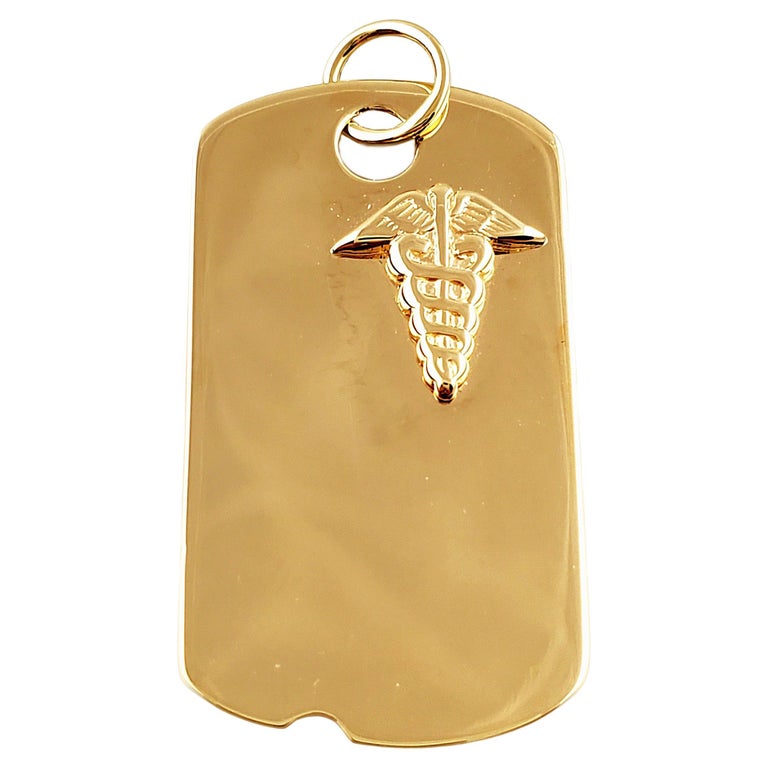 14K Yellow Gold Medical Dog Tag at 1stDibs