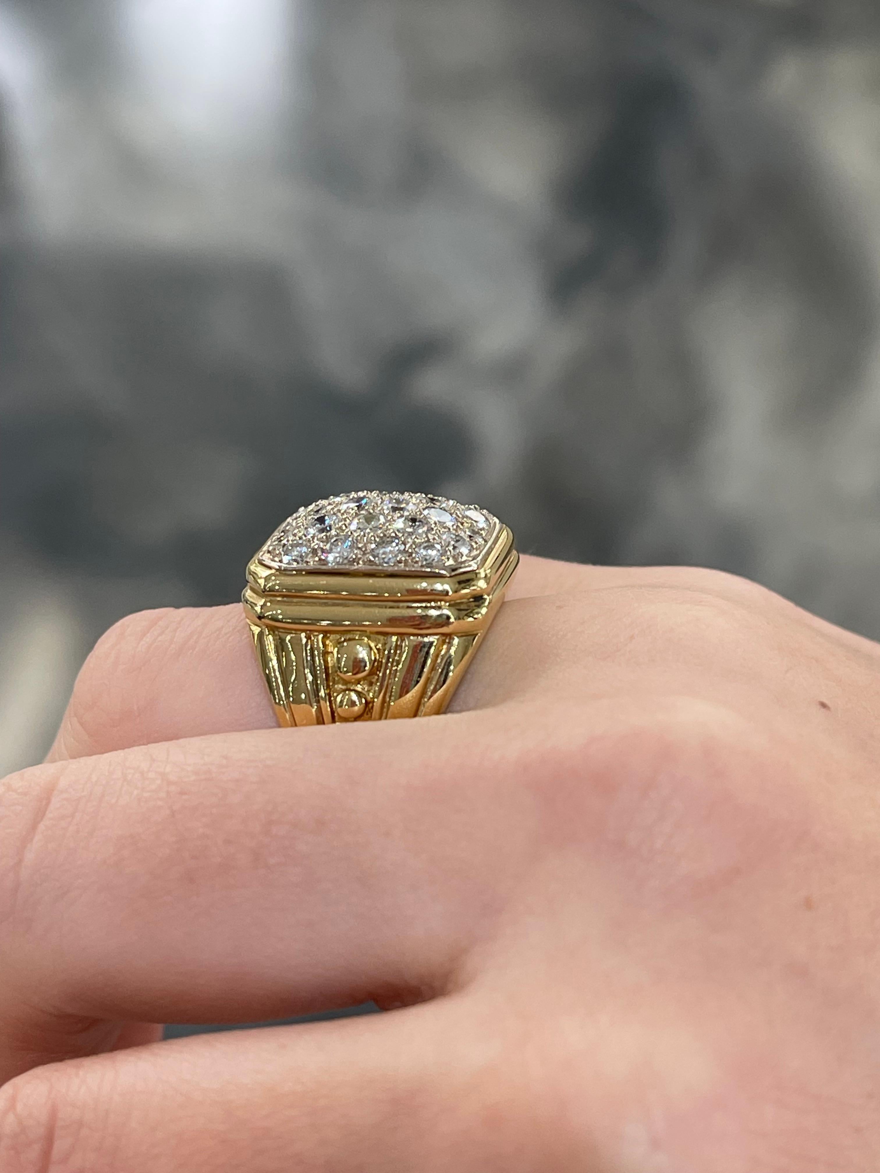 14K Yellow Gold Mens 1 CTW Diamond Fashion Ring For Sale at 1stDibs