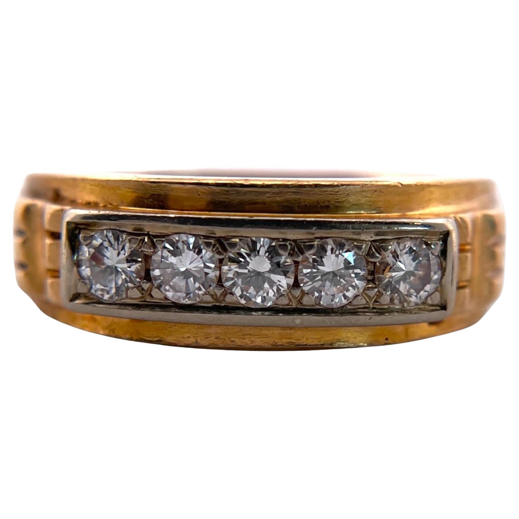 14K Yellow Gold Men's 5-Diamond Band For Sale at 1stDibs