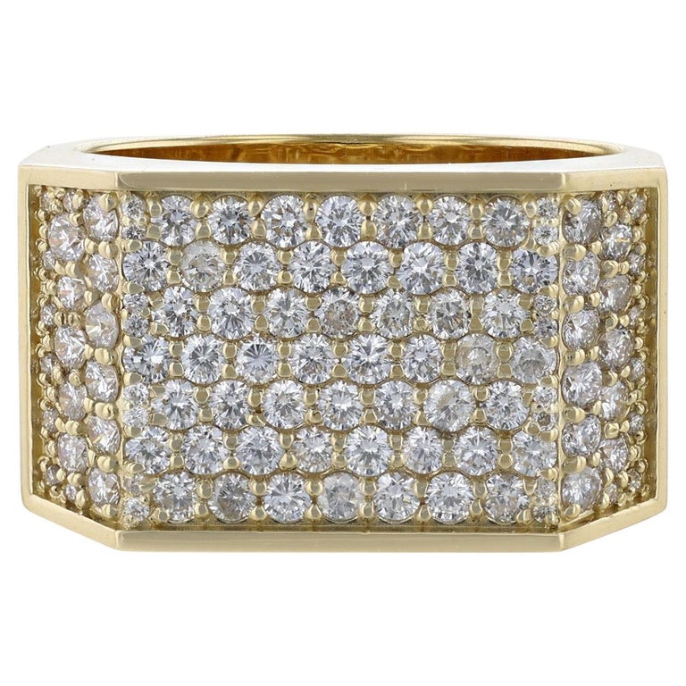 14K Yellow Gold Men's Pave' Diamond Square Ring, 1.87 Carat For Sale at ...