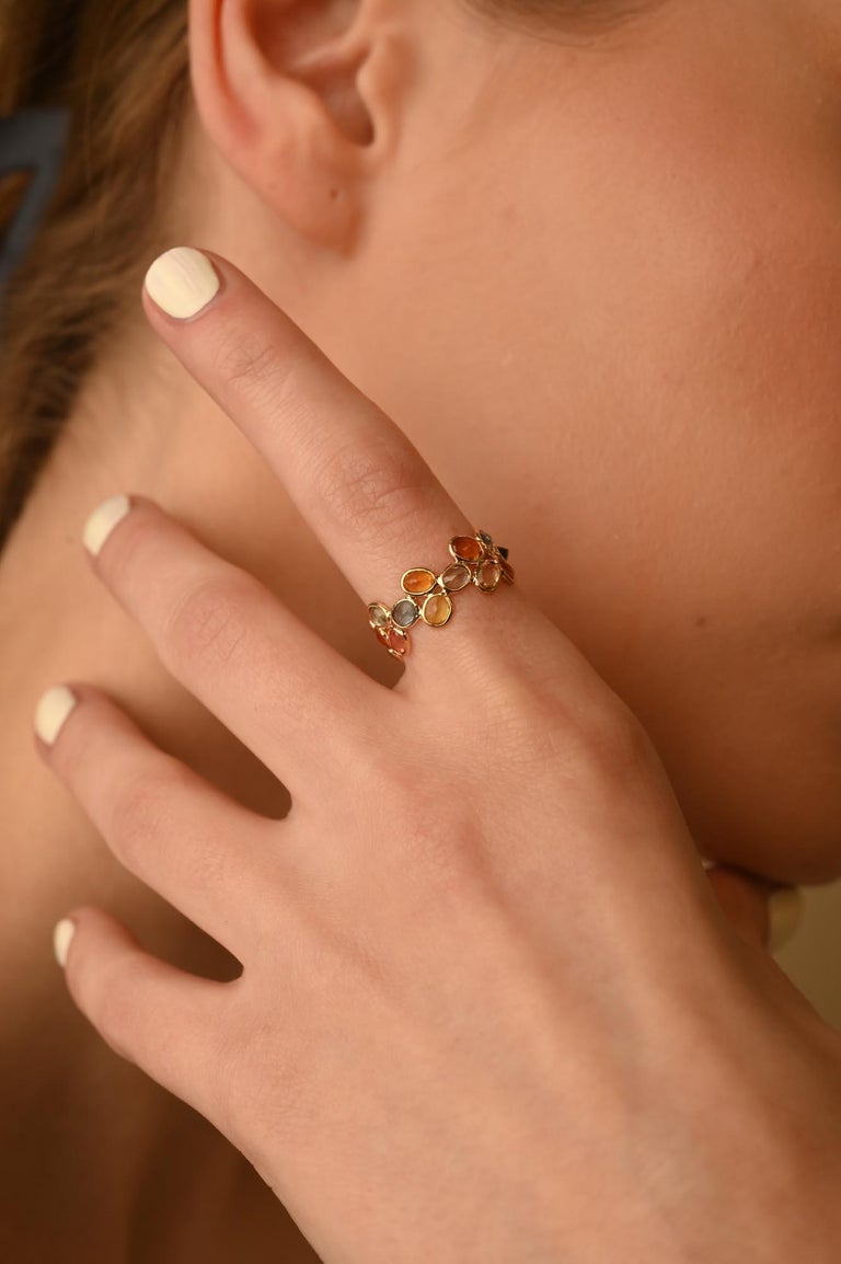 Customizable 14k Yellow Gold Modern Stackable Multi Sapphire Gemstone Band Ring For Sale at 1stDibs