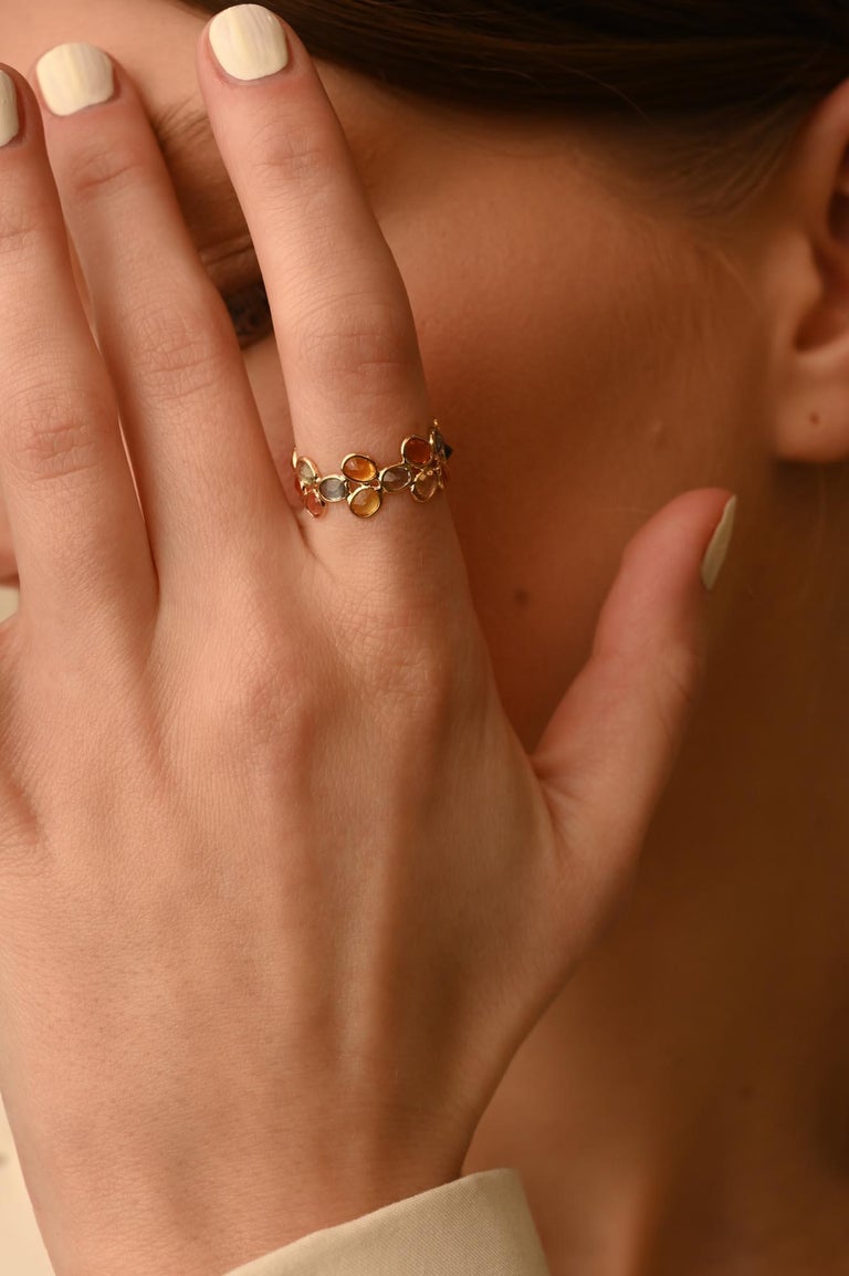 Customizable 14k Yellow Gold Modern Stackable Multi Sapphire Gemstone ...