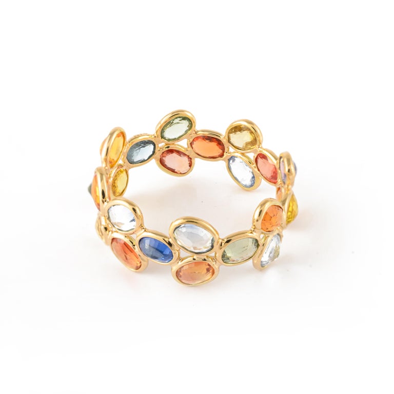 Customizable 14k Yellow Gold Modern Stackable Multi Sapphire Gemstone ...
