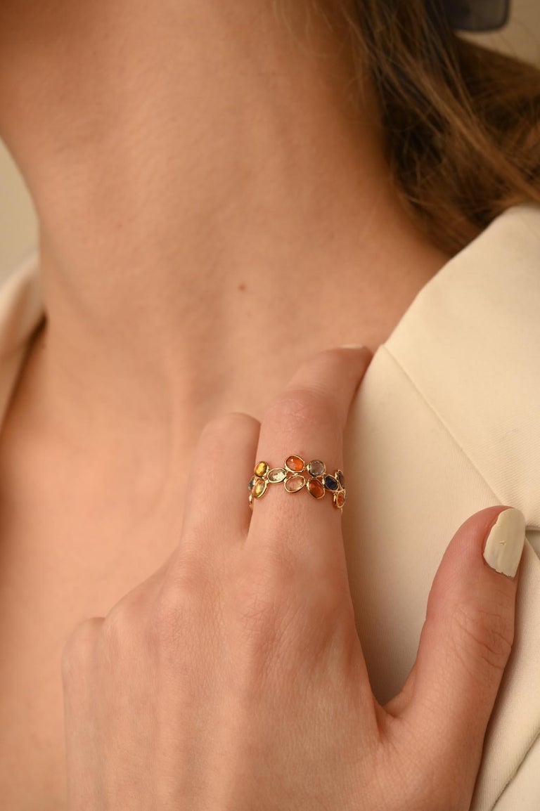 Customizable 14k Yellow Gold Modern Stackable Multi Sapphire Gemstone ...