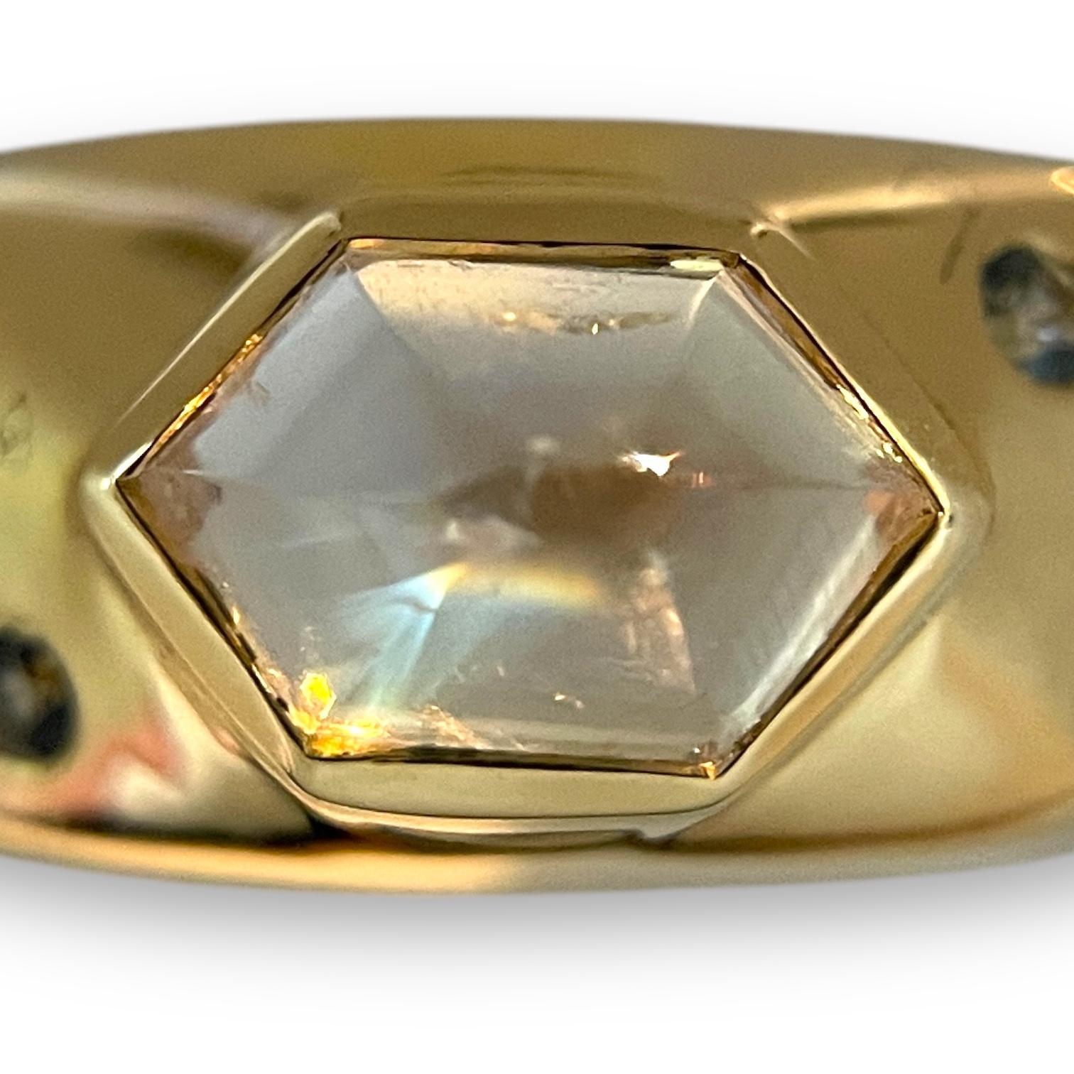 14K Yellow Gold Moonstone and Teal Gemstone Sugarloaf Ring For Sale at ...