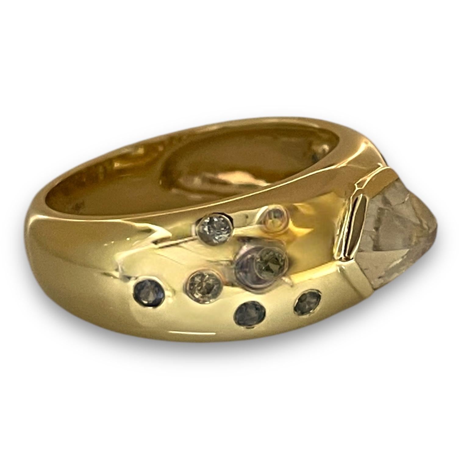 14K Yellow Gold Moonstone and Teal Gemstone Sugarloaf Ring For Sale at ...