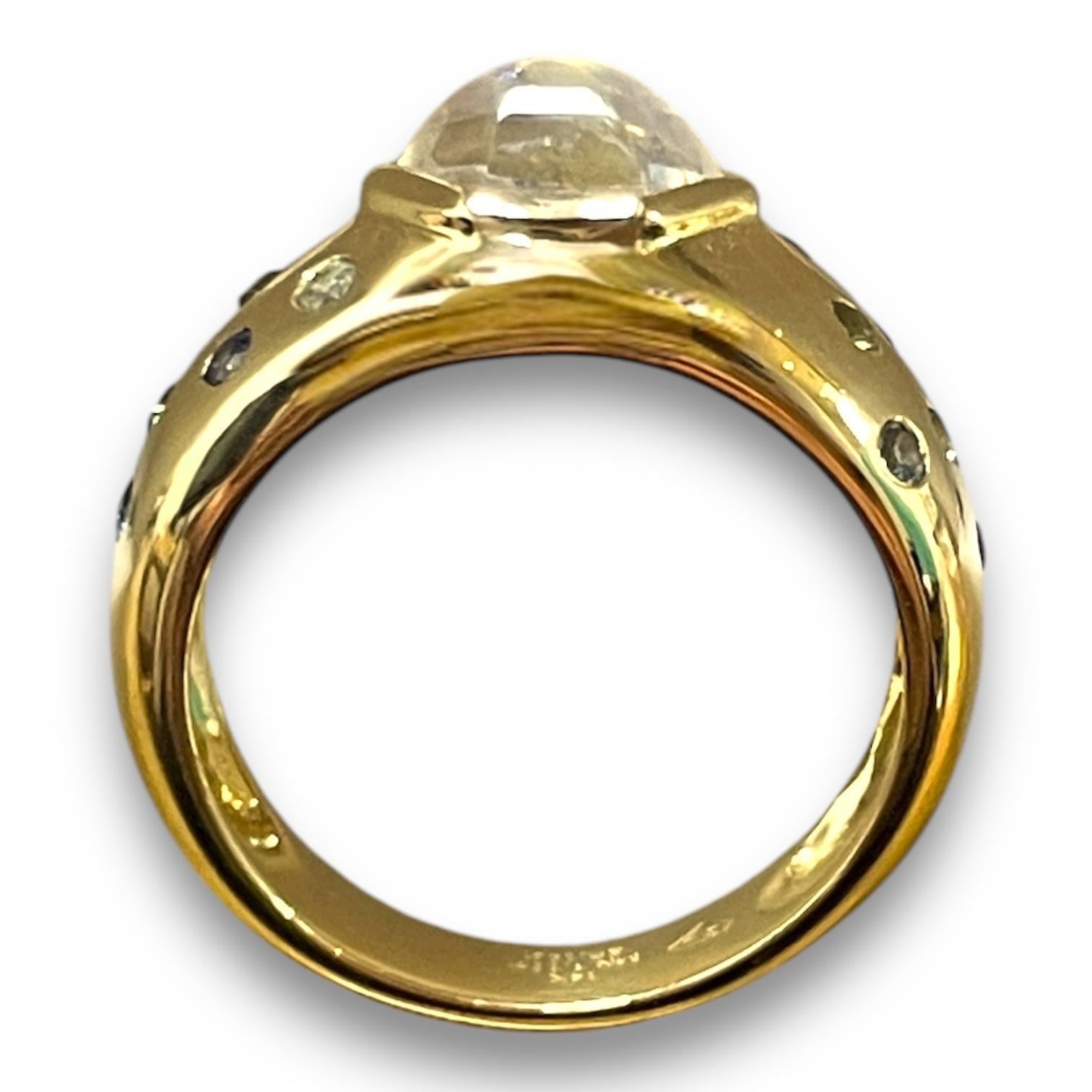 14K Yellow Gold Moonstone and Teal Gemstone Sugarloaf Ring For Sale at ...