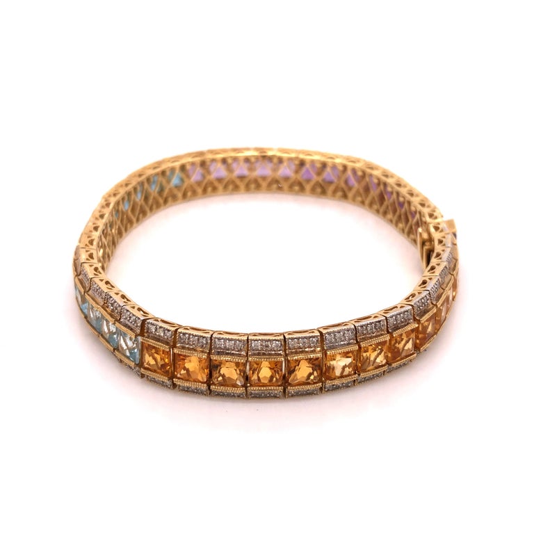 14 Karat Yellow Gold Multi-Color Gemstone Diamond Bracelet For Sale at ...