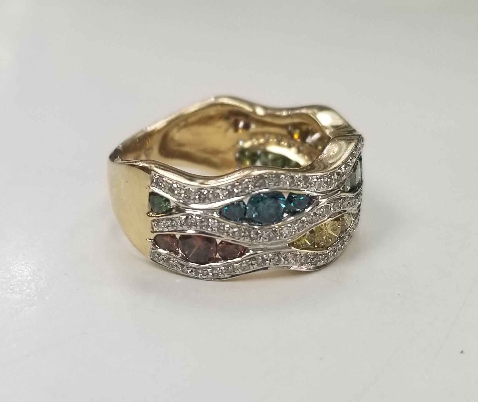 14 Karat Gold Multicolored Diamonds Set with White Diamonds Throughout ...