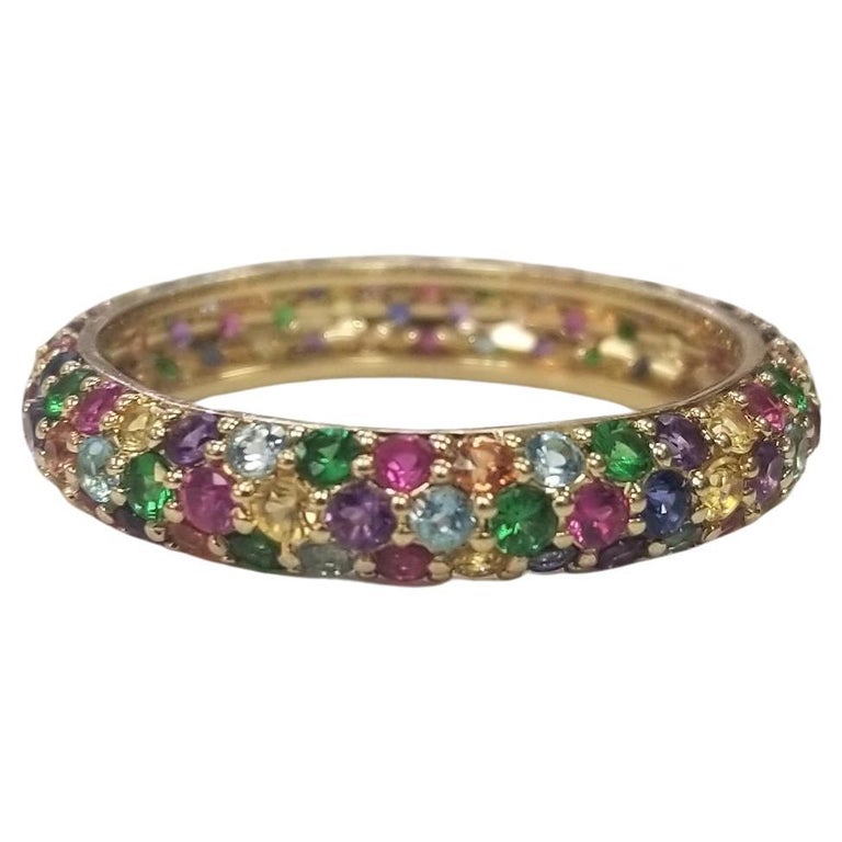 14K Yellow gold Multi colored Gem stone eternity ring 2.50cts. For Sale ...