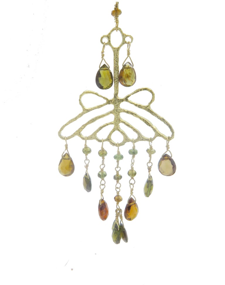 14 Karat Yellow Gold Multicolored Stone Dangle Drop Earrings For Sale ...