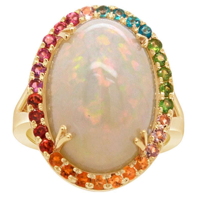 14K Yellow Gold Multi Gemstone Opal Ring For Sale at 1stDibs