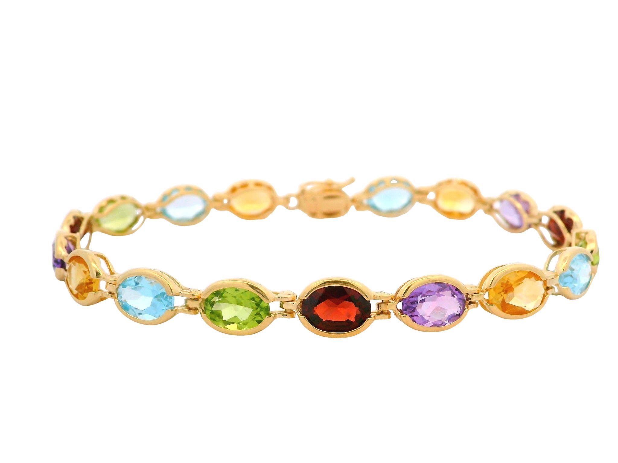14k Yellow Gold Multi Genuine Colored Stone Bezel Low Profile Line Link ...
