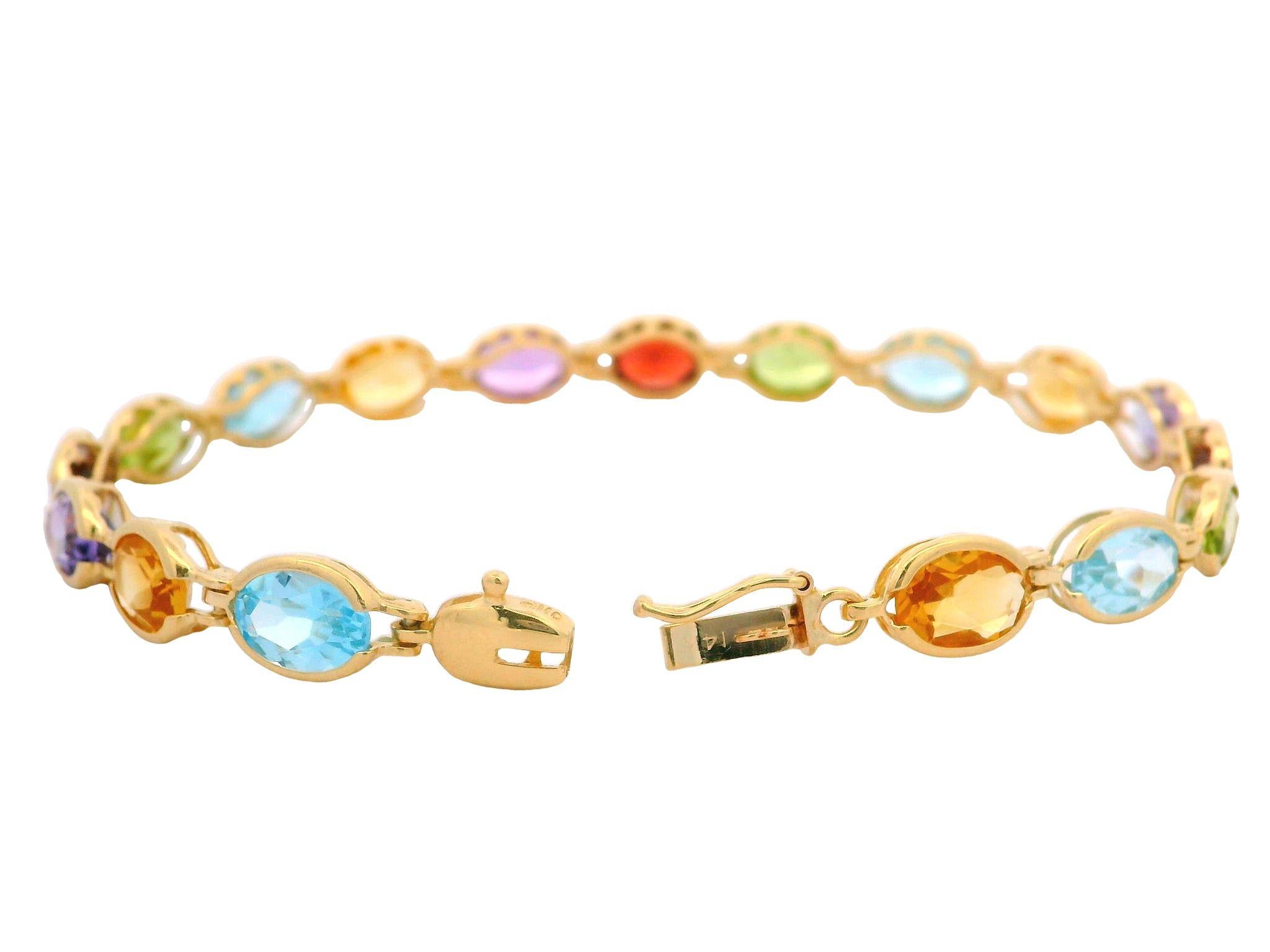 14k Yellow Gold Multi Genuine Colored Stone Bezel Low Profile Line Link ...