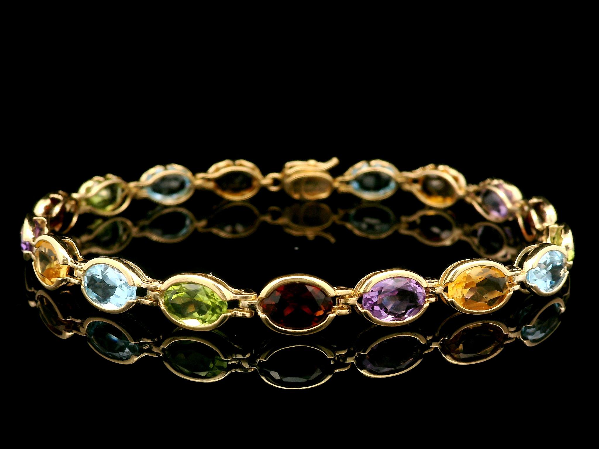 14k Yellow Gold Multi Genuine Colored Stone Bezel Low Profile Line Link ...