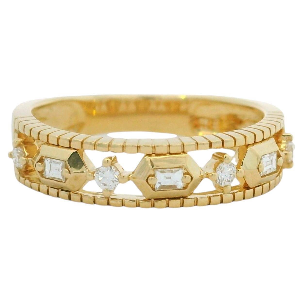 14K Yellow Gold Round Cut Diamond Bezel Three-Stone Bypass Ring For ...