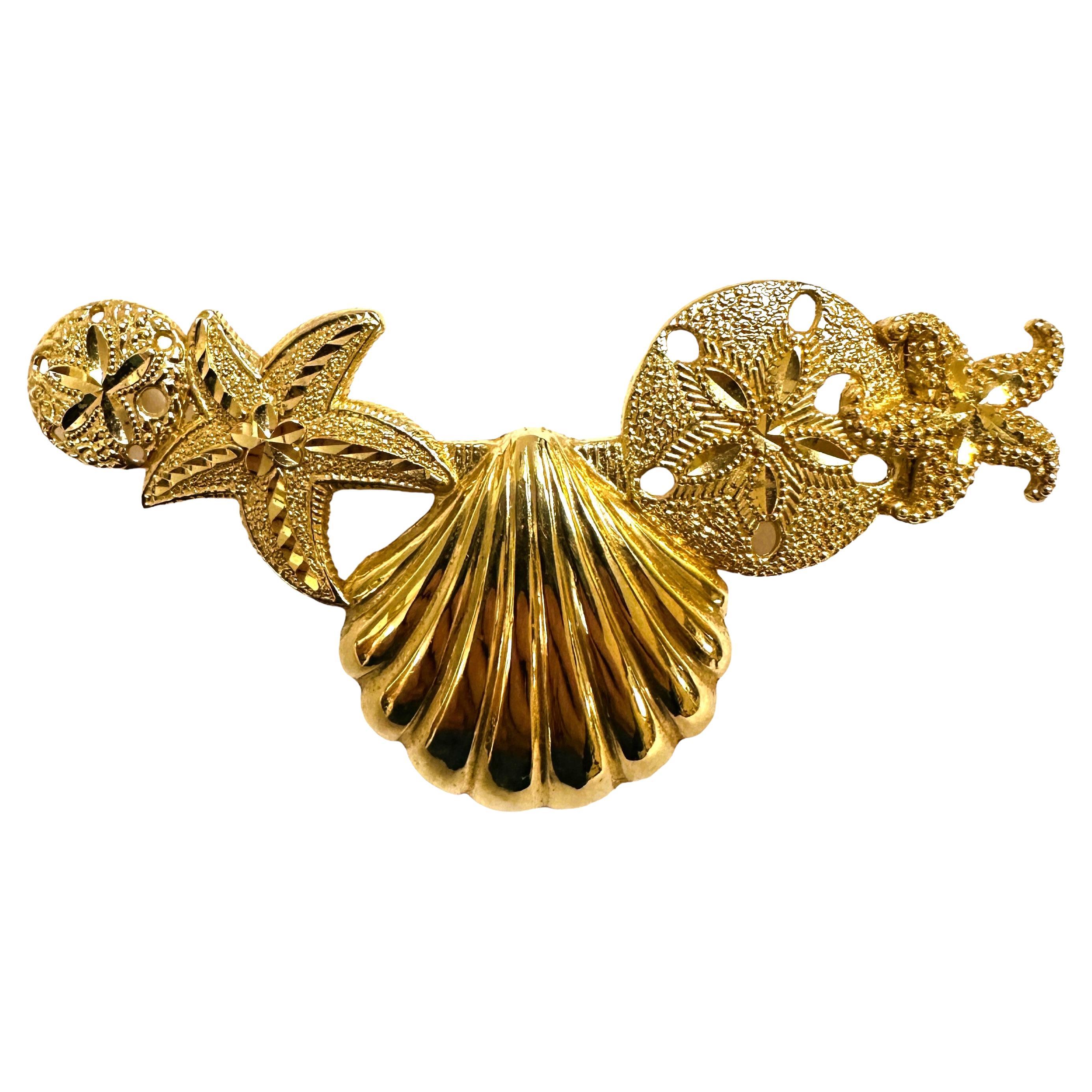 14k Yellow Gold Ocean Life Pendant 6.59 Grams For Sale at 1stDibs