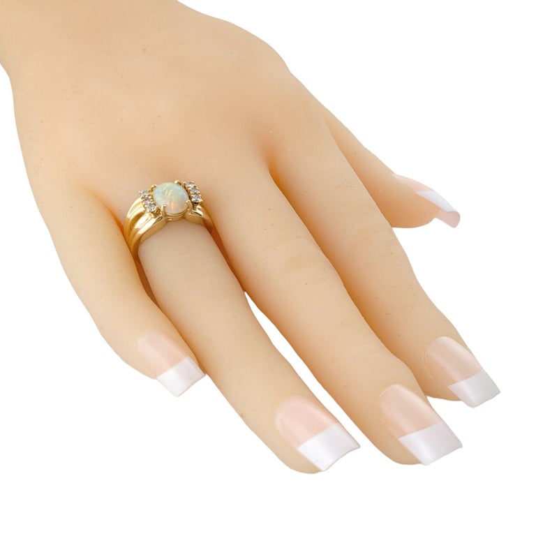 14k Yellow Gold Opal Diamond Ring For Sale at 1stDibs