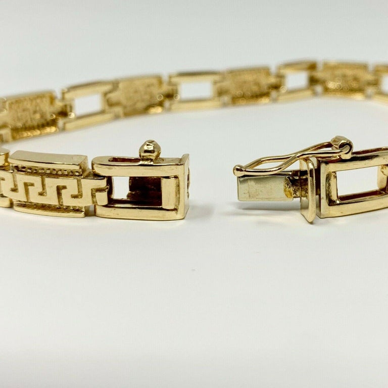 14 Karat Yellow Gold Open Greek Key Link Bracelet For Sale at 1stDibs
