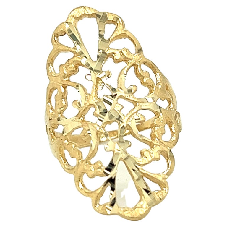 14k Yellow Gold Open Oval Pierced Design Ring For Sale at 1stDibs