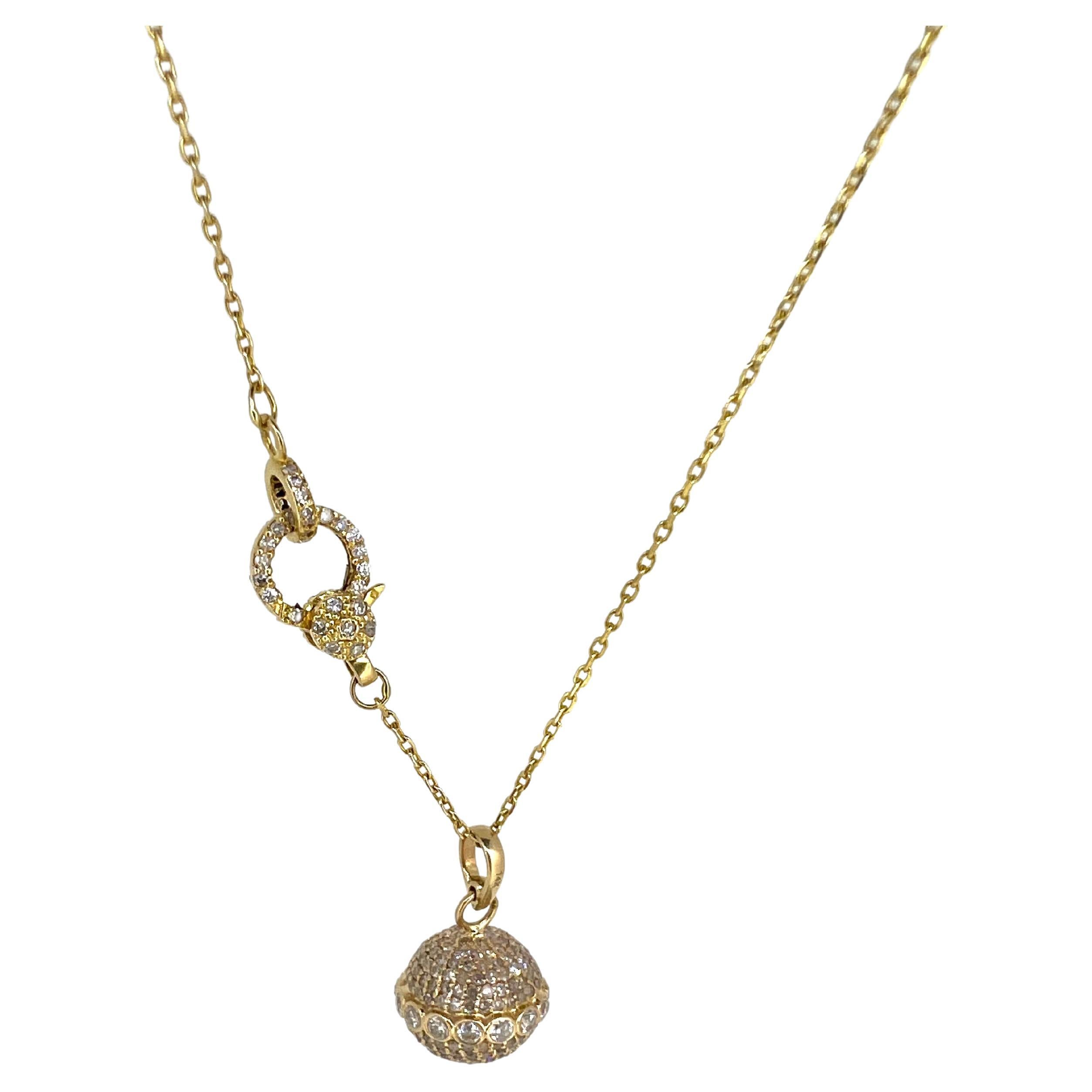 14k yellow gold orb necklace with diamond-encrusted clasp For Sale at ...